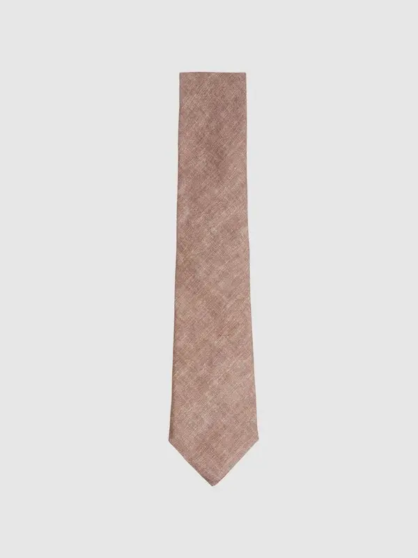 REISS Elio Linen Textured Tie - Soft Brown