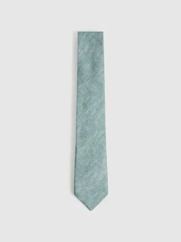 REISS Elio Linen Textured Tie - Soft Sage