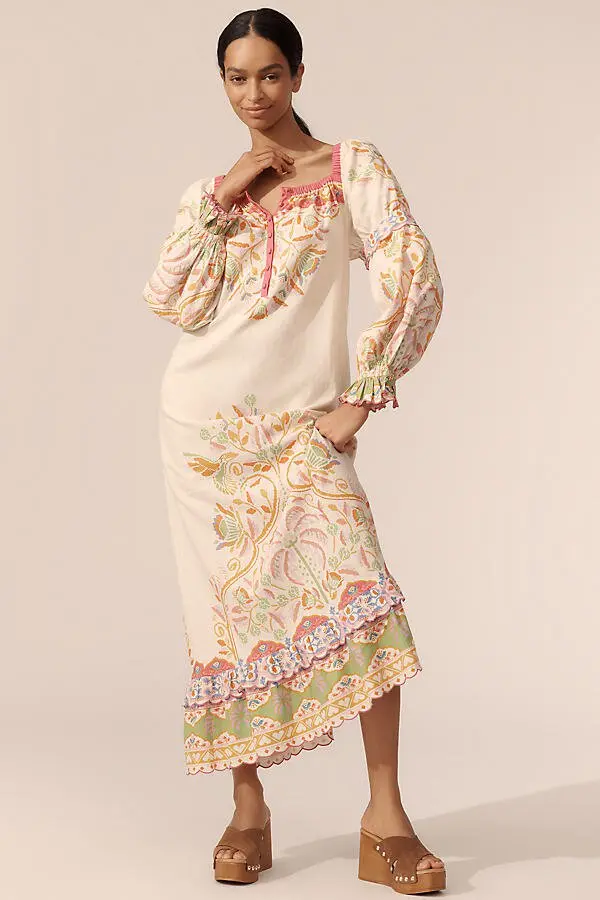 Farm Rio Printed Linen Blend Maxi Dress In Pink - 80% Off | Editorialist