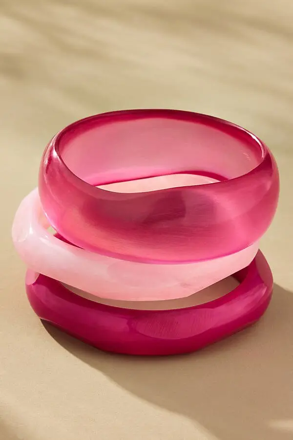 Anthropologie Round Bangle Bracelets Set Of 3 - Medium Pink
