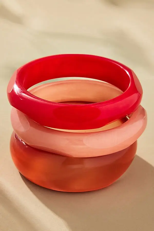 Anthropologie Round Bangle Bracelets Set Of 3 - Terracotta