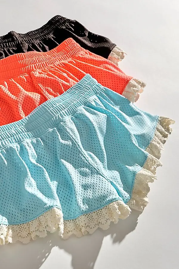 Free People Tip Off Shorts With Lace Trim - Neon Coral