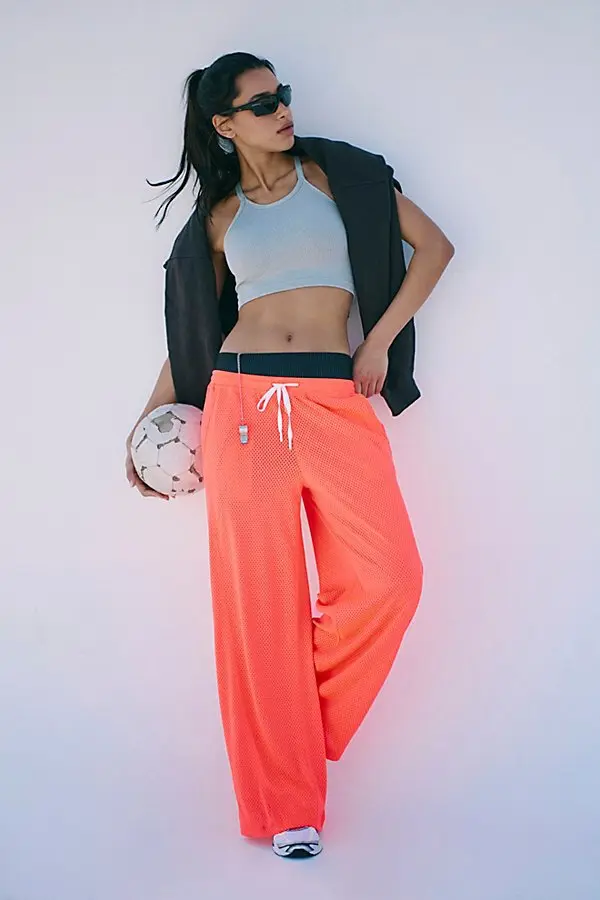 Free People Overtime Mesh Pants - Neon Coral