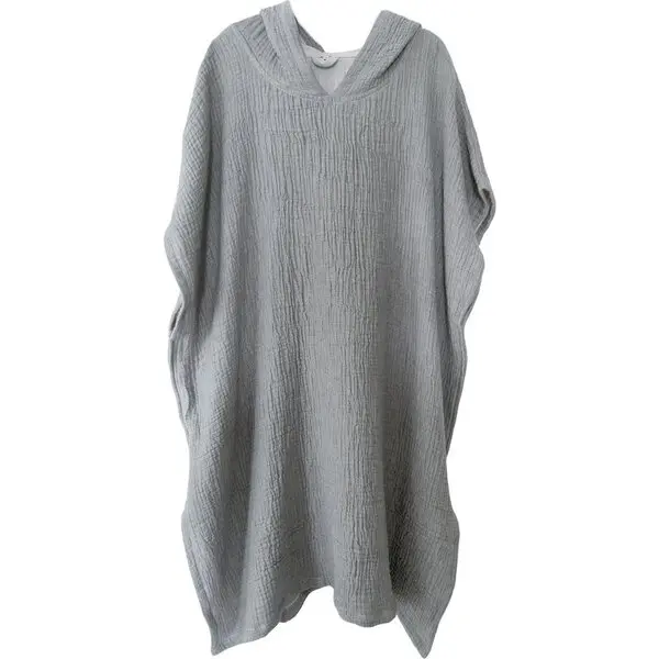 Anaya Crinkled Cotton Hooded Poncho - Charcoal Grey