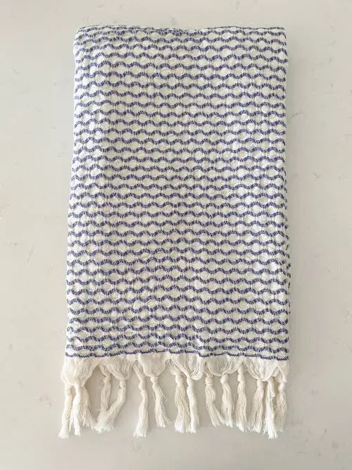 Anaya Beach Wave Turkish Cotton Beach Towel - Country Club Blue