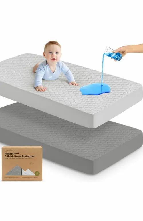 KEABABIES 2-pack Mavy Protect+ Waterproof Crib Mattress Protector - Granite