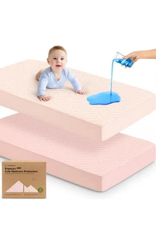 KEABABIES 2-pack Mavy Protect+ Waterproof Crib Mattress Protector - Mist Rose