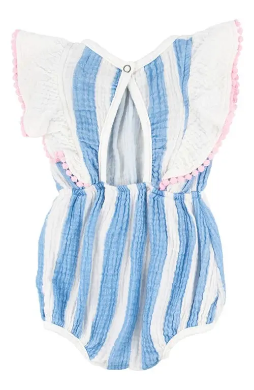 MIKI MIETTE Willa Stripe Ruffle Shoulder Bubble Romper
