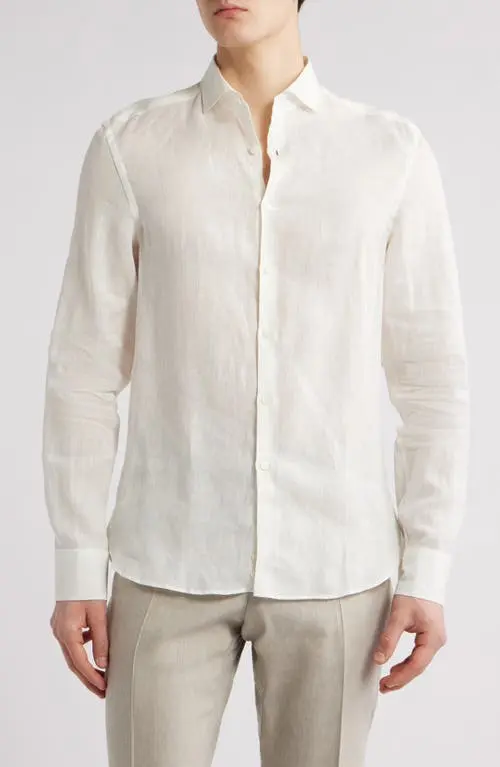 Canali Regular Fit Linen Dress Shirt - White