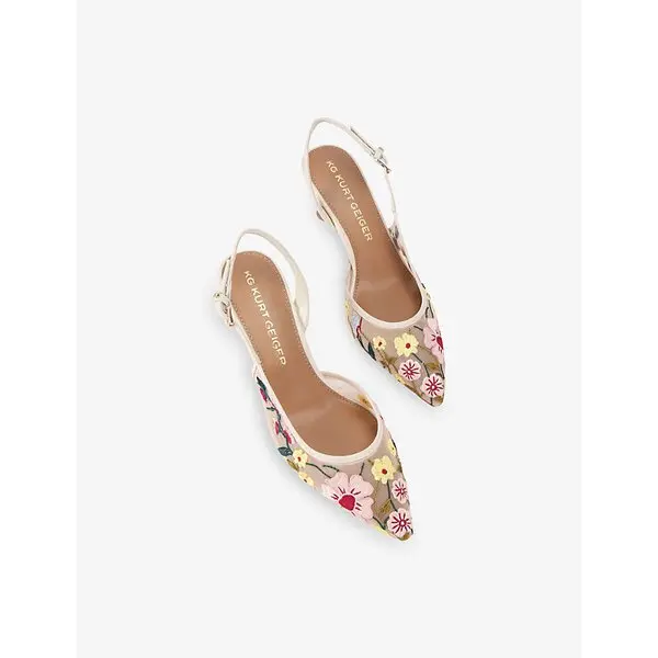 Kurt Geiger Aria Low 2 Embroidered Mesh Woven Heeled Courts - White/comb