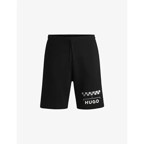 Hugo Branded-print Cotton-jersey Shorts - Black