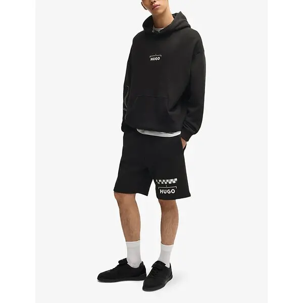 Hugo Branded-print Cotton-jersey Shorts - Black