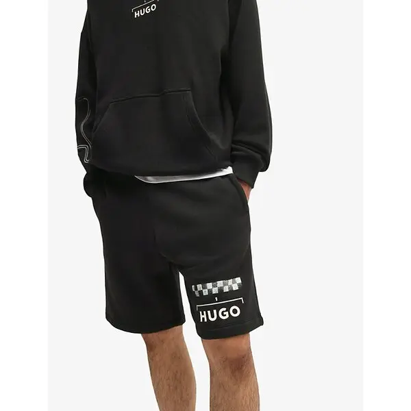 Hugo Branded-print Cotton-jersey Shorts - Black