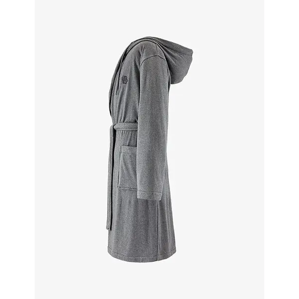 BOSS Brand-embroidered Tie-waist Cotton-blend Robe - Gris