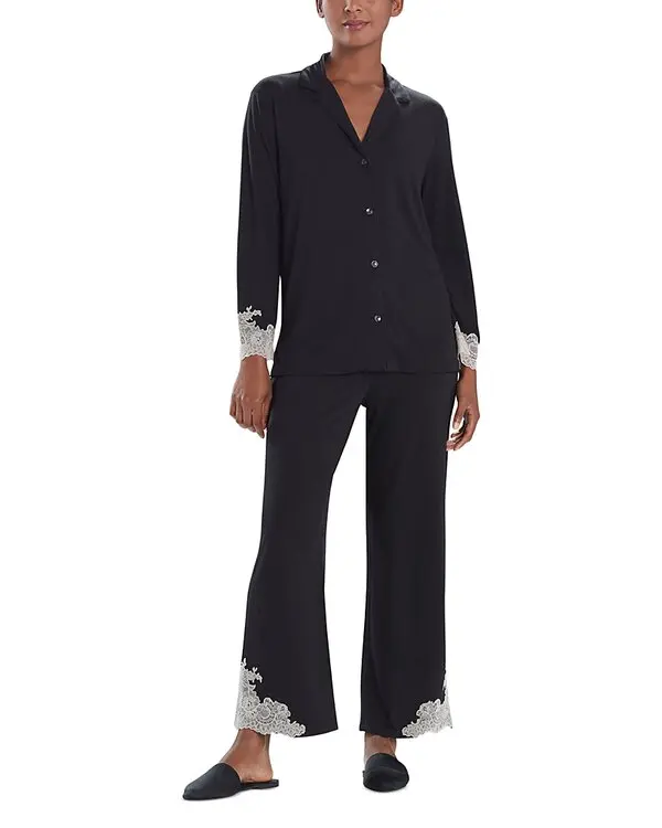 Natori Luxe Shangri La Notch Pajama Set - Black