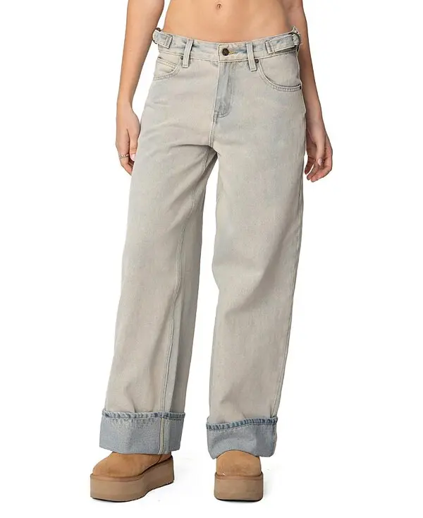 EDIKTED Double Belt Washed Low Rise Jeans