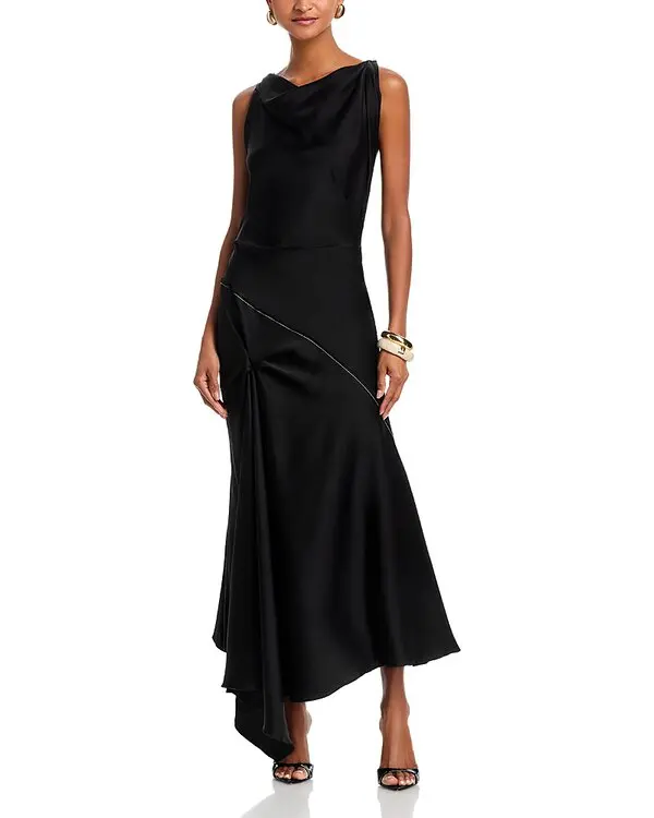 Victoria Beckham Asymmetrical Draped Midi Dress - Black