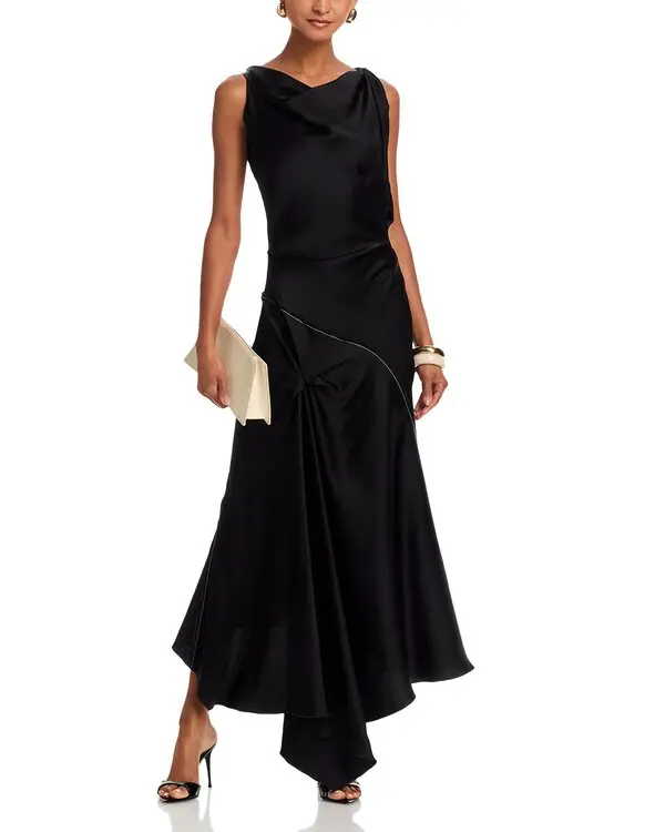 Victoria Beckham Asymmetrical Draped Midi Dress - Black