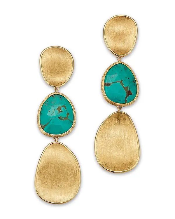 Marco Bicego 18k Yellow Turquoise And Textured Link Drop Earrings - Gold/turquoise
