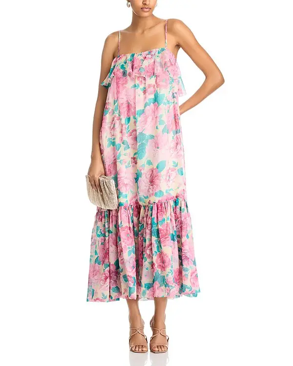 Aqua Floral Print Maxi Dress - Pink/mint