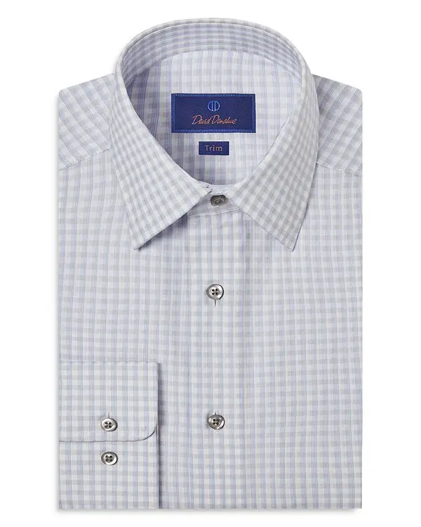 David Donahue Trim Fit Dobby Twill Check Dress Shirt - Sky/ Gray
