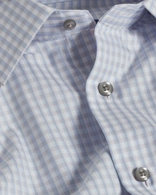 David Donahue Trim Fit Dobby Twill Check Dress Shirt - Sky/ Gray