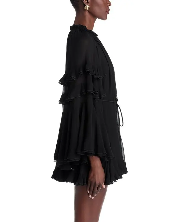 Alice + Olivia Adaline Gathered Tie Waist Mini Dress In Black - 70% Off |  Editorialist