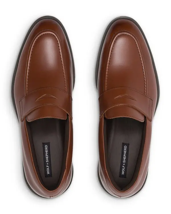 Wolf & Shepherd Closer Leather Penny Loafers In Brown - 62% Off