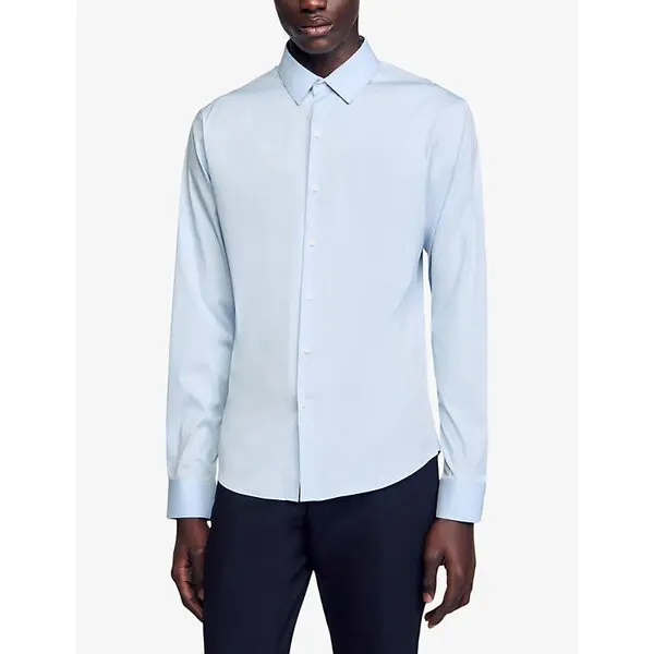 Sandro Classic Long-sleeve Cotton-blend Shirt - Blue Sky