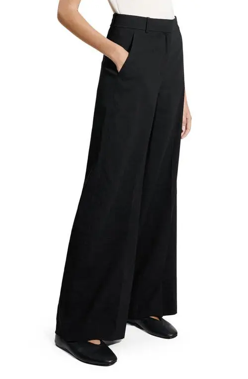 Theory Linen Blend Wide Leg Pants - Black