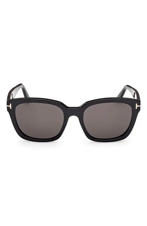TOM FORD 53mm Square Sunglasses - Shiny Black Eco / Smoke Lenses