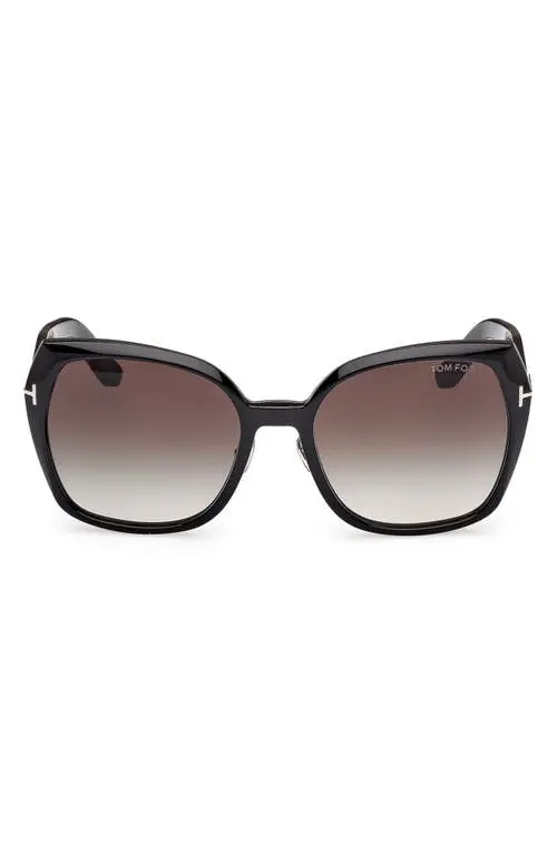 TOM FORD 58mm Gradient Butterfly Sunglasses - Shiny Black / Smoke Lenses