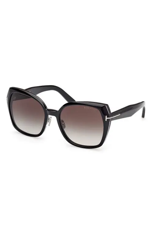TOM FORD 58mm Gradient Butterfly Sunglasses - Shiny Black / Smoke Lenses