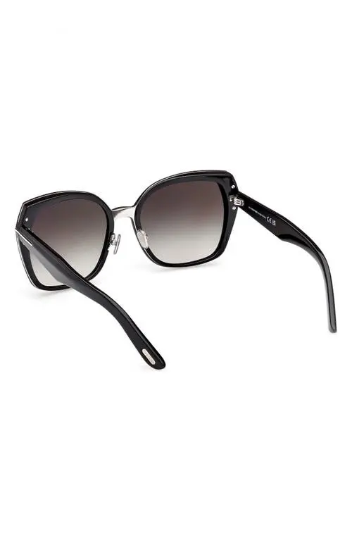 TOM FORD 58mm Gradient Butterfly Sunglasses - Shiny Black / Smoke Lenses
