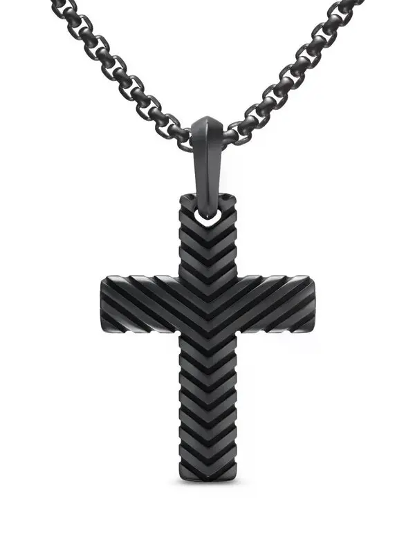 David Yurman Chevron Cross Pendant Necklace - Black