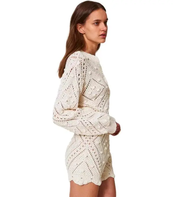 white lace short dress with sleeves Mini Ivory Casual Summer Dress with Lace Details Ivory / XSmall