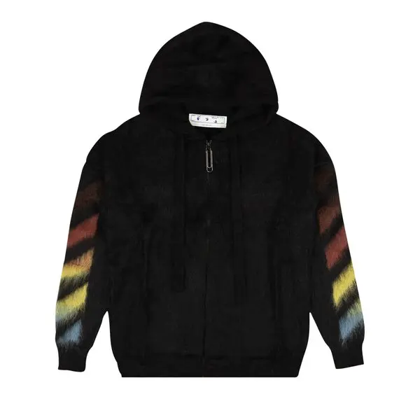 Off-White Diag Brushed Mohair Zip Hoodie - Black