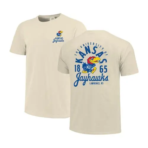 IMAGE ONE Kansas Jayhawks Comfort Colors Mascot Overlay T-shirt - Cream