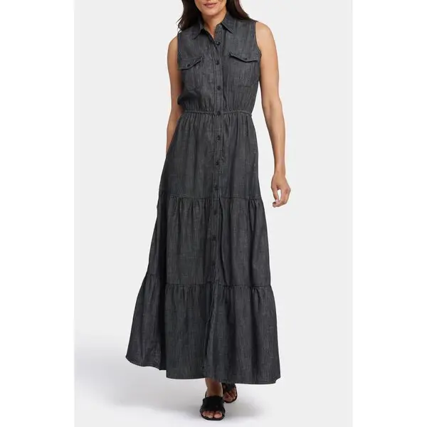 NYDJ Megan Sleeveless Tiered Maxi Dress - Black Rinse