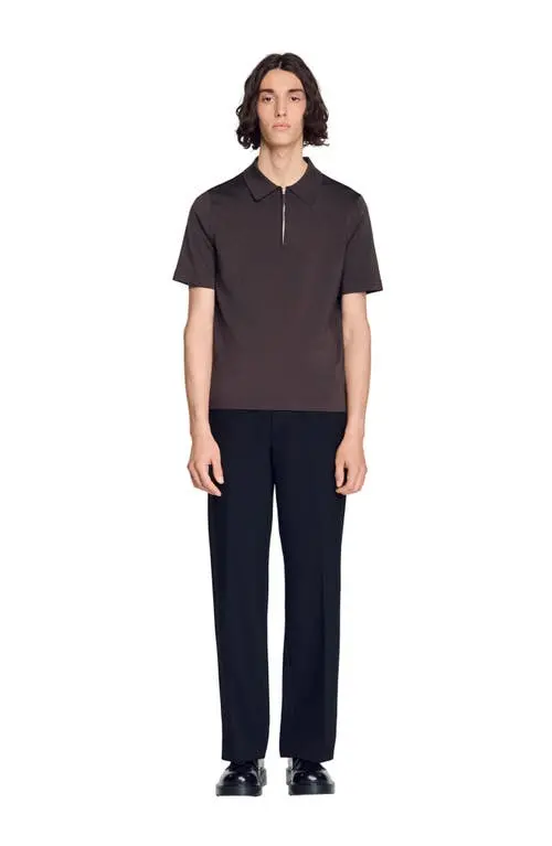 Sandro Knitted Polo With Zip Collar - Chocolate