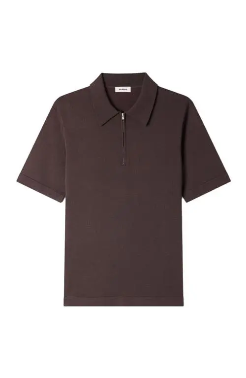 Sandro Knitted Polo With Zip Collar - Chocolate