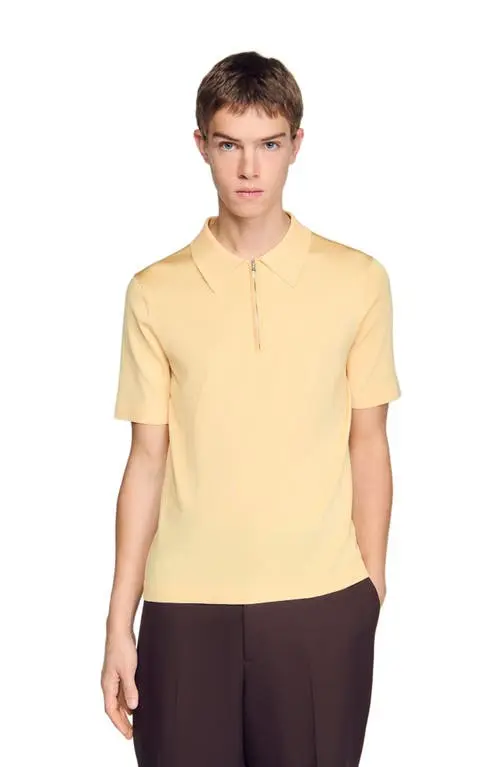 Sandro Knitted Polo With Zip Collar - Light Yellow