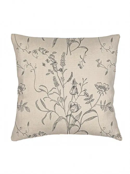 Anaya English Garden Natural Linen Pillow With Down Alternative Insert - Beige