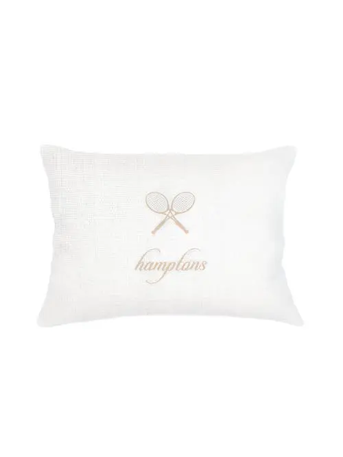 Anaya Hamptons Tennis Club Embroidered Linen Pillow With Down Alternative Insert - Beige