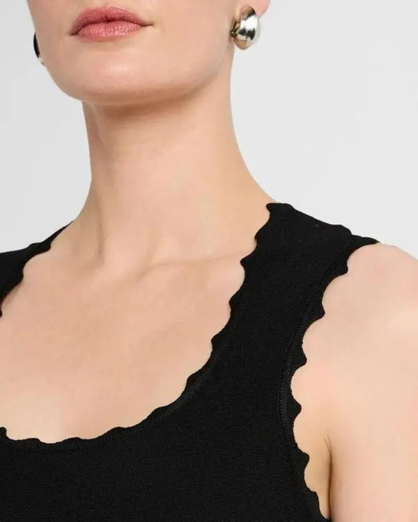 Emporio Armani Sleeveless Scalloped Milano Dress - Black