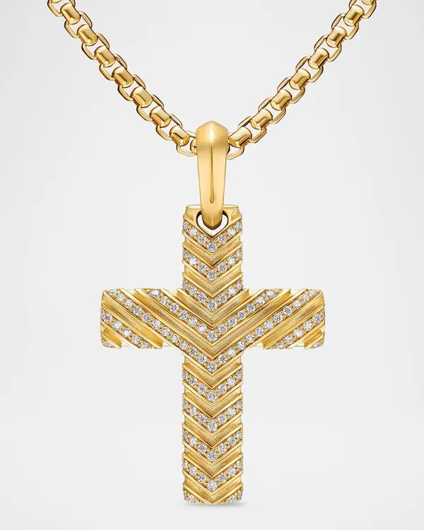 David Yurman Chevron Cross Enhancer In 18k Gold With Diamonds, 36mm - Diamond