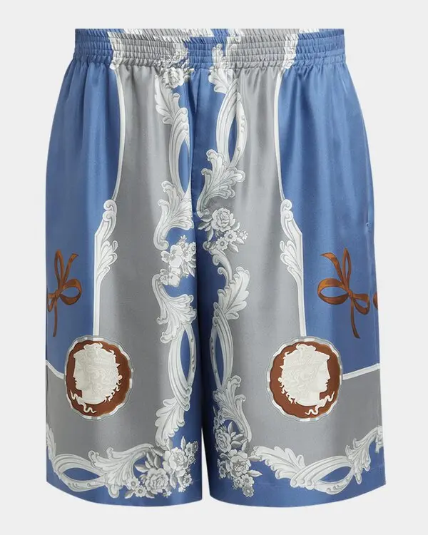 Versace Medusa Cameo Silk Shorts - Stone Bluemet Dark