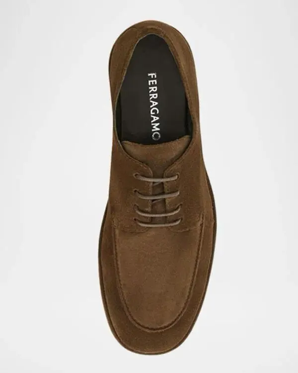 FERRAGAMO Blade Suede Derby Shoes - Concrete