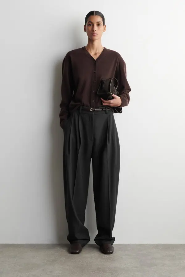 Cos Merino Wool V-neck Cardigan - Brown