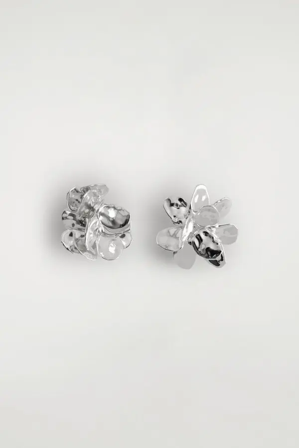 Cos Mismatched Floral Earrings - Silver-colored